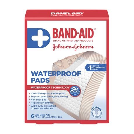 Band-aid Brand Waterproof Pads Large Sterile First Aid Pads For Wounds ...