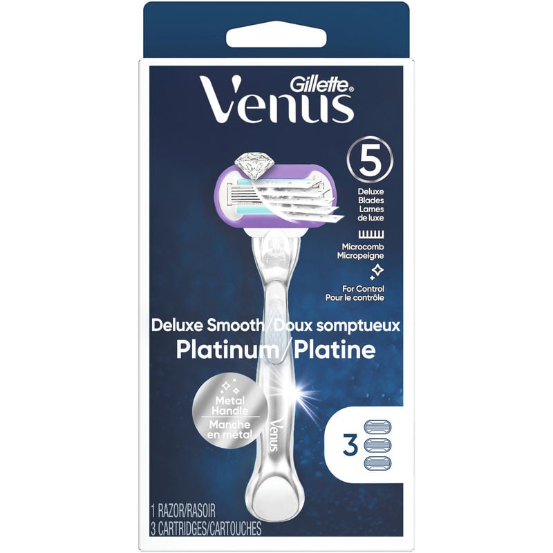 Gillette Venus Deluxe Smooth Platinum Women’s Razor Handle 3 Blade ...