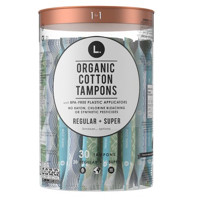 L. Organic Cotton Compact Tampons Regular/super Absorbency Duo Pack ...
