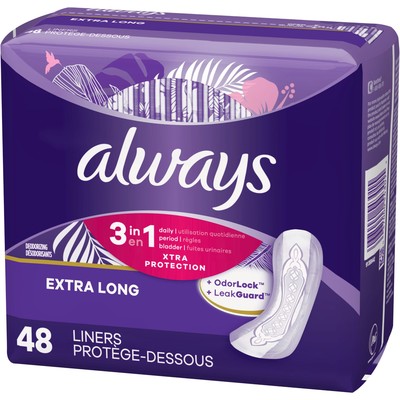 Always Xtra Protection 3-in-1 Daily Liners Extra Long With Leakguards ...