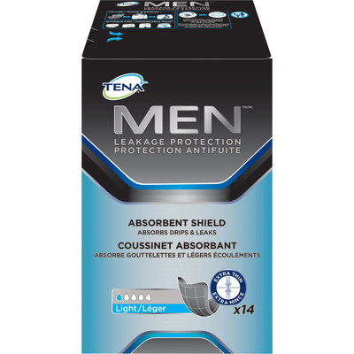 Tena Incontinence Shields For Men, Very Light Absorbency 14.0 Count ...