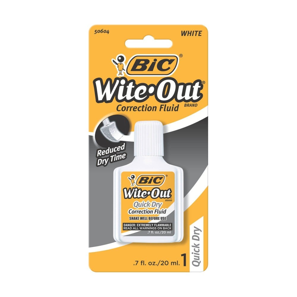 BIC Wite-Out Quick Dry Correction Fluid, Foam Applicator, 20 Ml, White ...