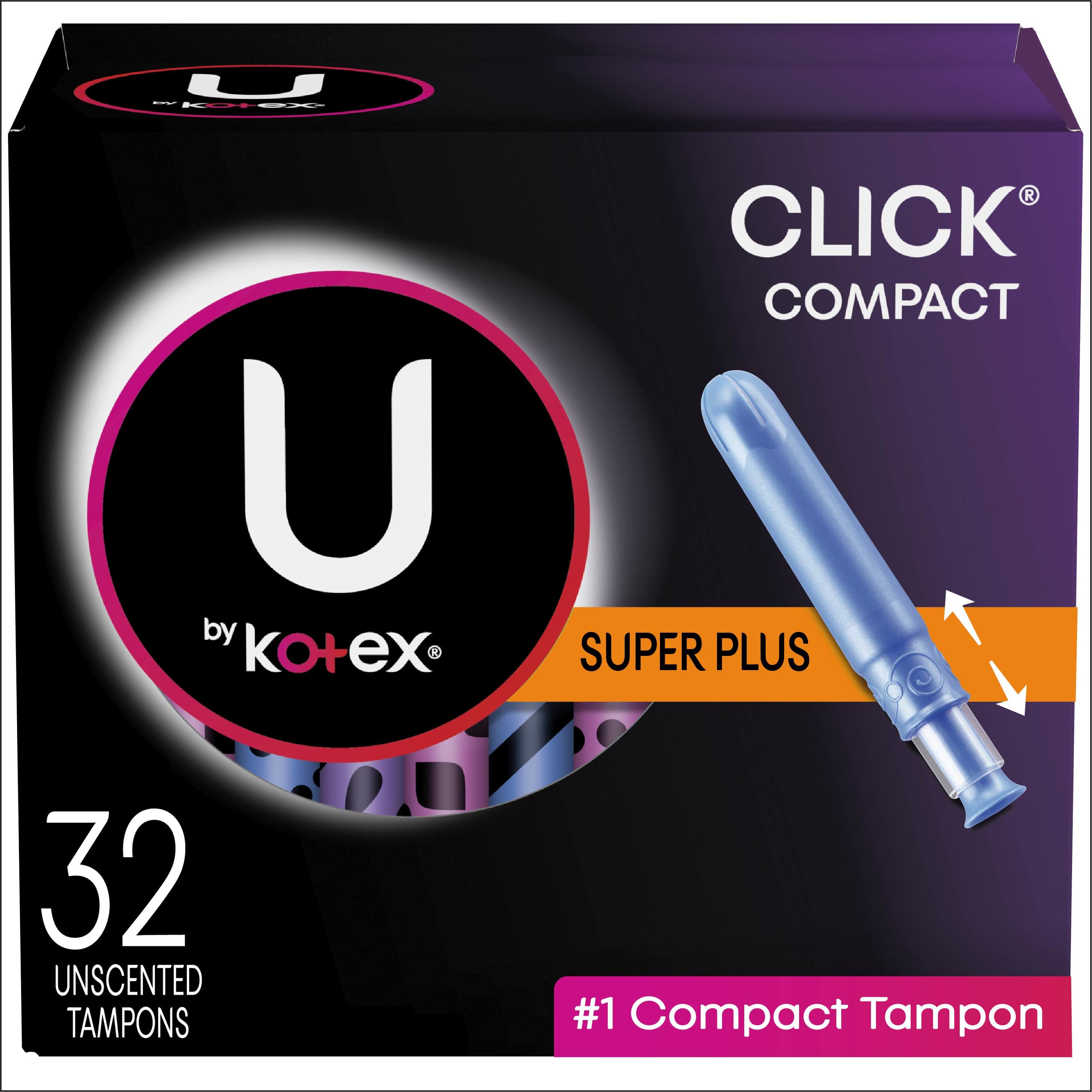 U by Kotex Click Compact Tampons, Super Plus Absorbency, Unscented, 32 ...