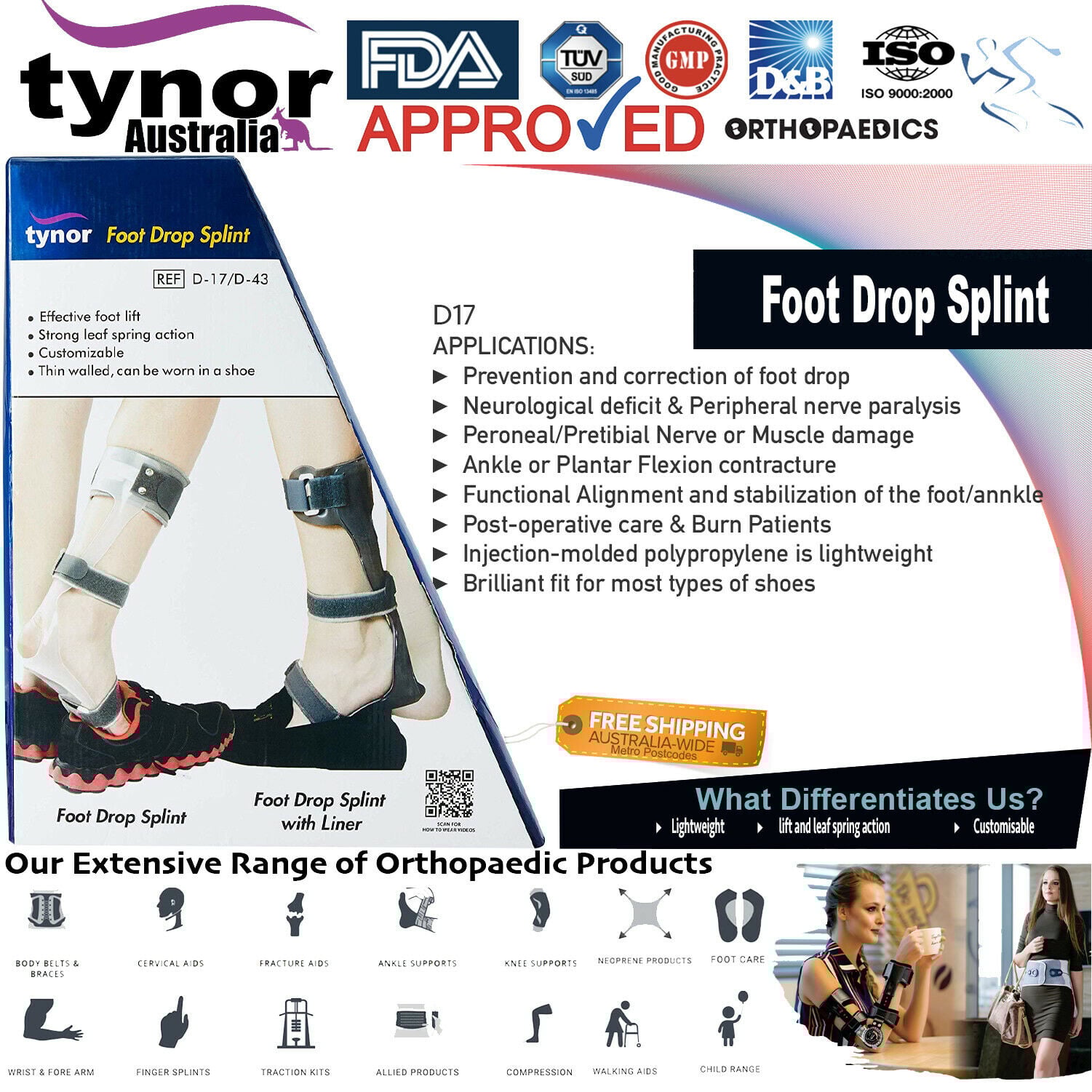 Tynor AFO Foot Drop Brace Splint Ankle Orthosis Leaf Spring Plantar ...