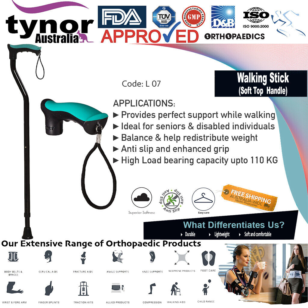 Tynor Premium Adjustable Walking Stick Cane Non-slip Steel & Aluminium ...