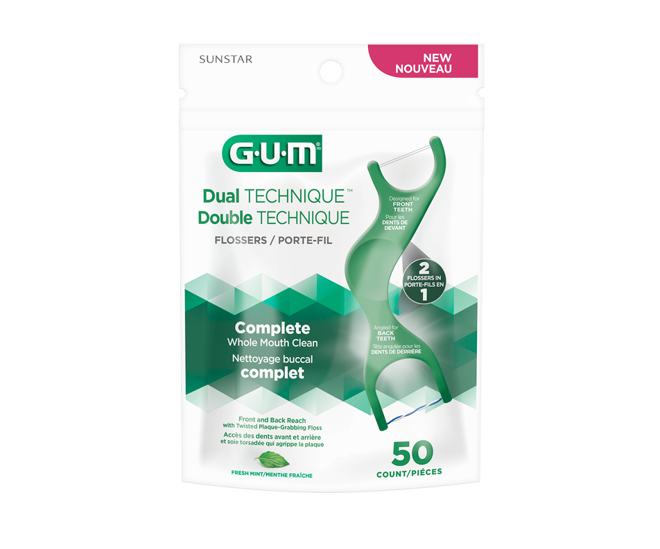 GUM Dual Technique Flosser - Twisted Mint Floss for Optimal Oral ...