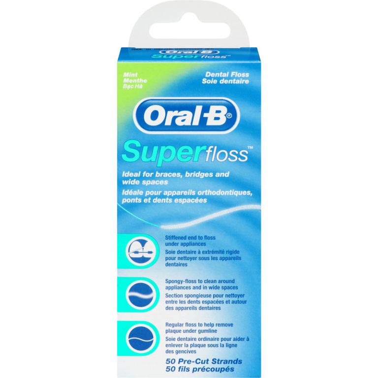 Oral-B Super Floss Pre-Cut Strands Dental Floss, Mint, 50 Count - CTC ...
