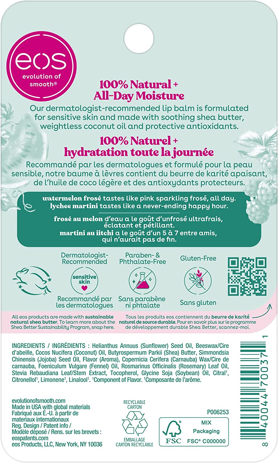 eos 100% Natural Lip Balm Sticks - Watermelon Frose and Lychee Martini ...