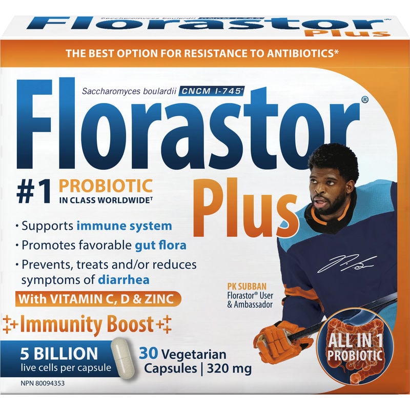 Florastor Plus Probiotic with Immunity Boost, Vitamin C, D & Zinc 30 ...