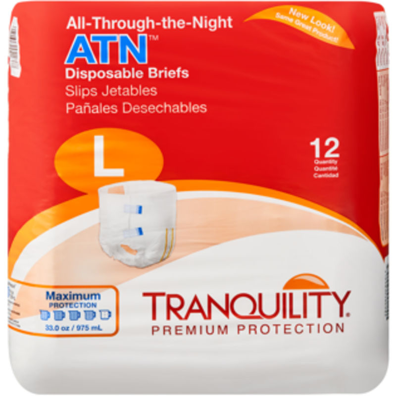 Tranquility All Through The Night Briefs - Large 12 Count - CTC Health