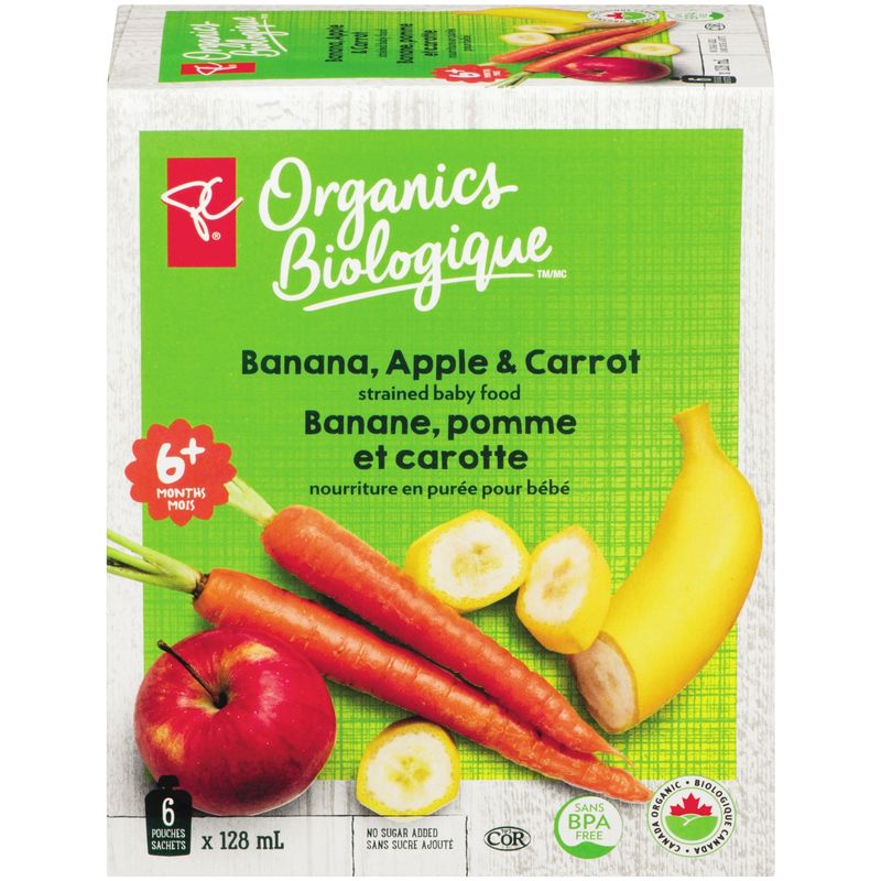 PC Organics Banana, Apple, Carrot Pouch 6 ea - Organic Strained Baby ...