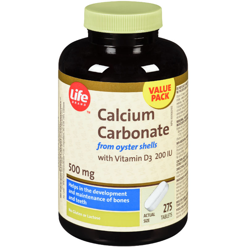 Life Brand Calcium Carbonate 500mg with Vit D3 200IU - 275 Tablets ...