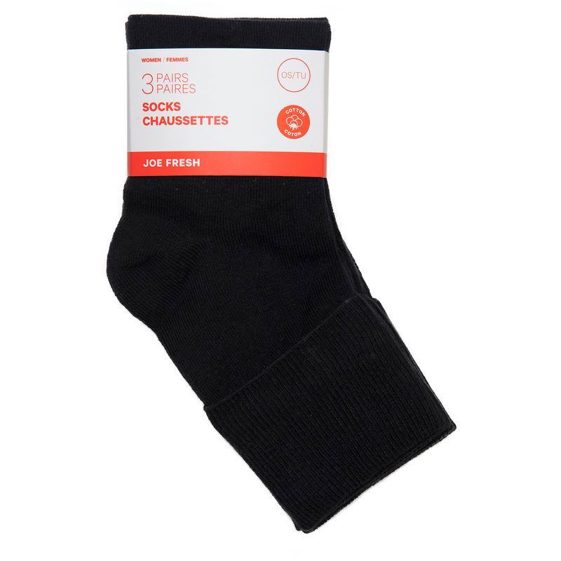 Joe Fresh Women’s Turn Cuff Q Crew, Black 3-Pack - Ultimate Comfort ...