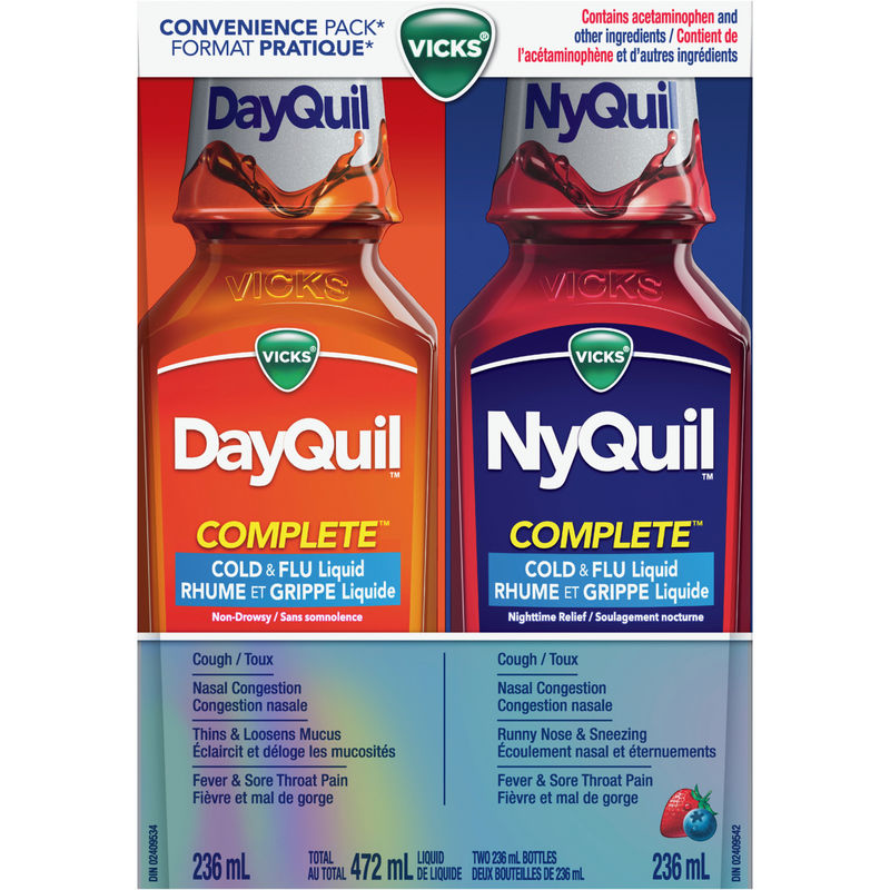Vicks DayQuil and NyQuil COMPLETE Cold & Flu Symptom Relief, 2 x 236 mL ...