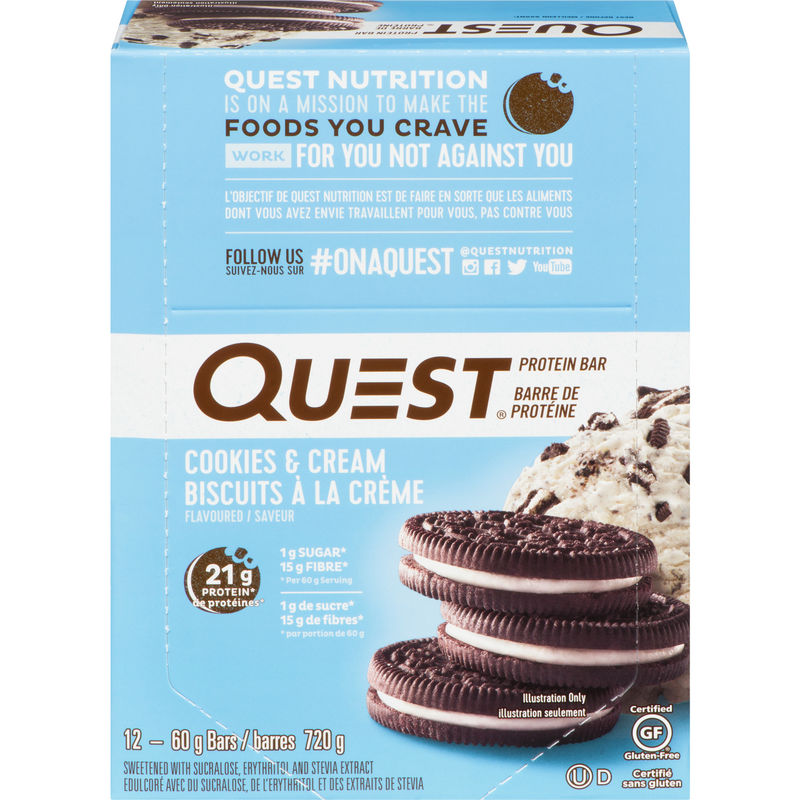 Quest Cookies & Cream Protein Bars - 12ct 2.12 oz - CTC Health