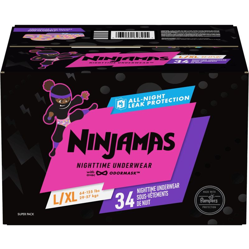 Pampers Ninjamas Nighttime Bedwetting Underwear Girl Size M/L 34 Count ...