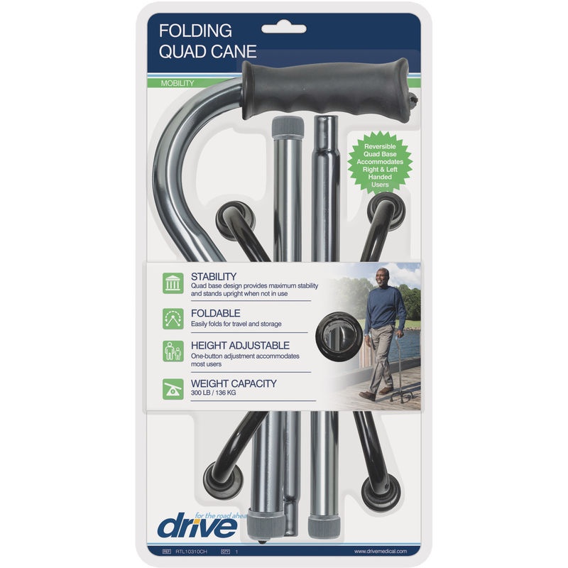 Drive Folding Quad Cane - Small Base, Charcoal - CTC Health