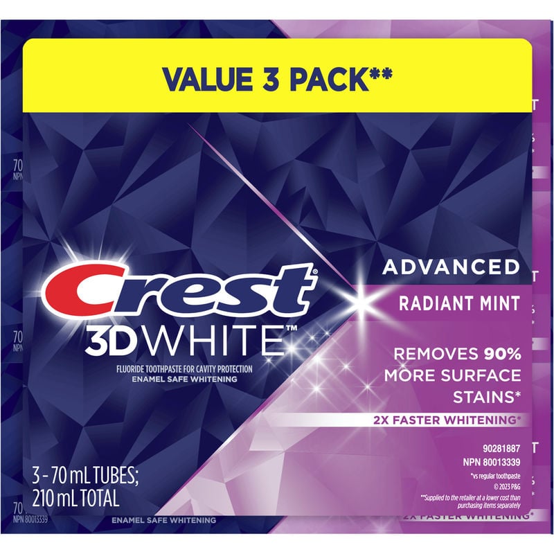 Crest 3D White Advanced Radiant Mint Whitening Toothpaste, Pack of 3 ...