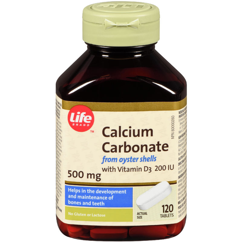 Life Brand Calcium Carbonate 500mg with Vit D3 200IU - Oyster Shells ...