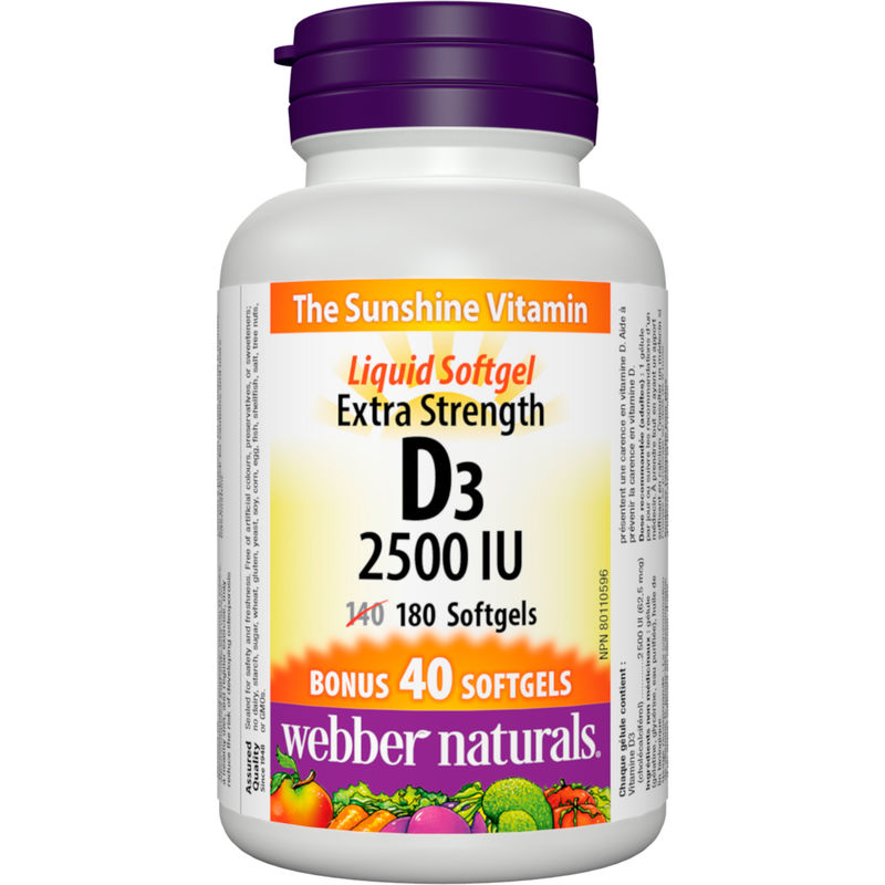 Webber Vitamin D3, 2500IU, SoftGel Bonus, 180 SoftGels - CTC Health