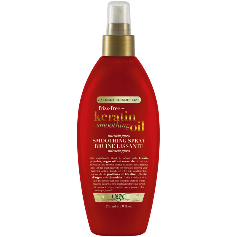 OGX Frizz-Free + Keratin Smoothing Oil Miracle Gloss Spray, 5 in 1, 200 ...