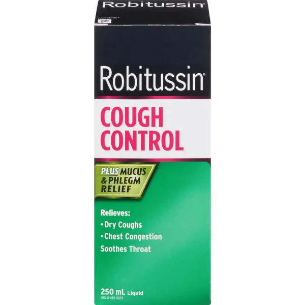 Robitussin Cough Control Liquid 250 mL - Relieves Dry Coughs & Chest ...