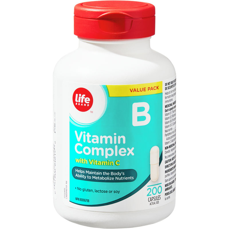 Life Brand Vitamin B Complex with Vitamin C 200 Capsules - CTC Health