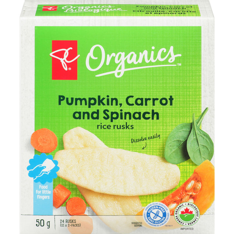 PC Organics Rice Rusks Pumpkin, Carrot, Spinach 50 g - CTC Health