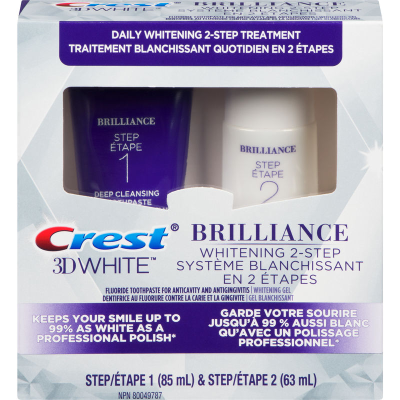 Crest 3D White Brilliance + Whitening Two-Step Toothpaste, 85 mL and 63 ...