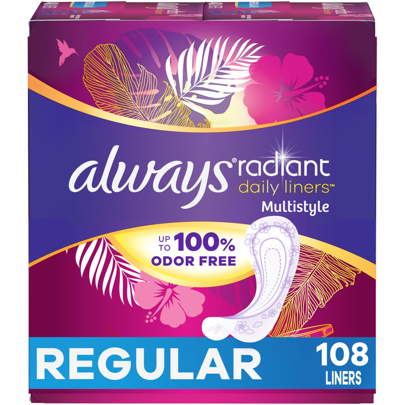 Always Radiant Daily Multistyle Liners Regular, Unscented, Up to 100% ...