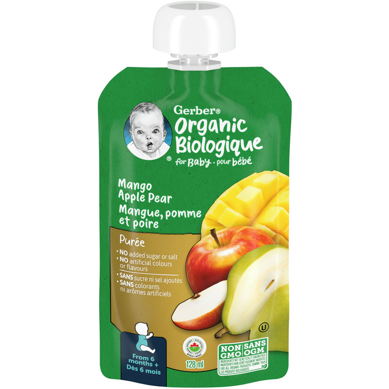 GERBER Organic Puree Mango Apple Pear Baby Food 128 mL - CTC Health
