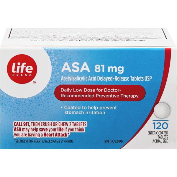 Life Brand ASA 81mg Tablets - Daily Low Dose Heart Attack Prevention ...
