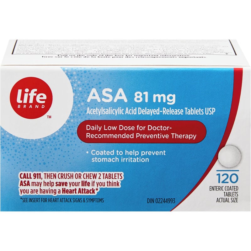 Life Brand ASA 81mg Tablets - Daily Low Dose Heart Attack Prevention ...