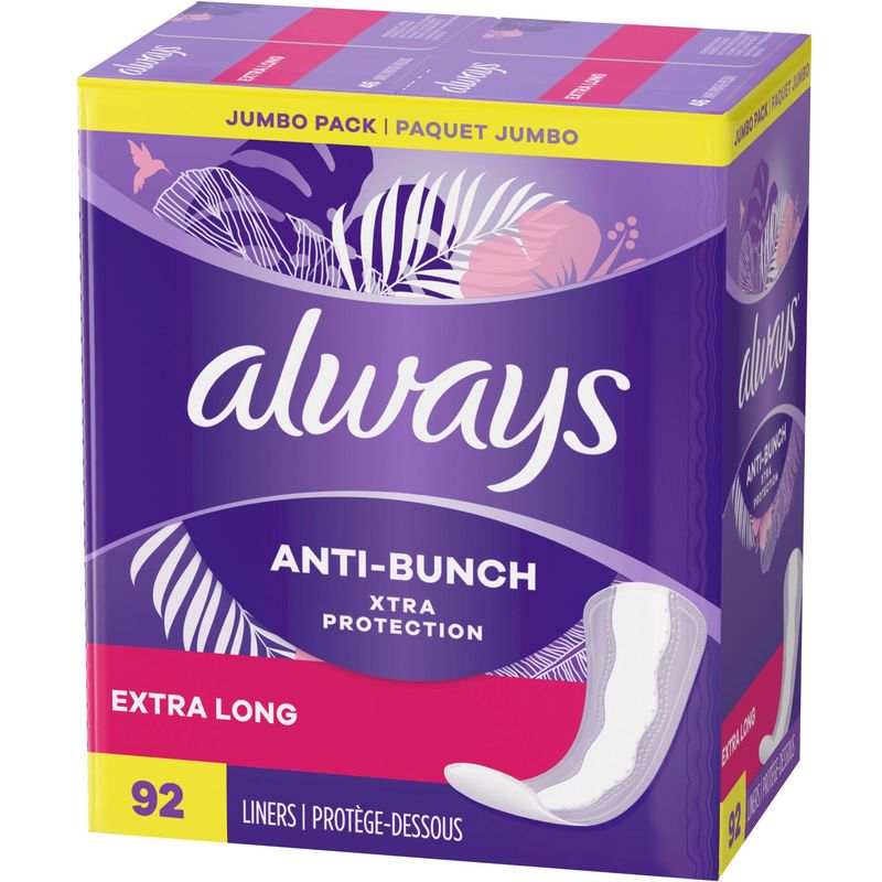 Always Anti-Bunch Xtra Protection Daily Liners Extra Long Unscented, 92 ...