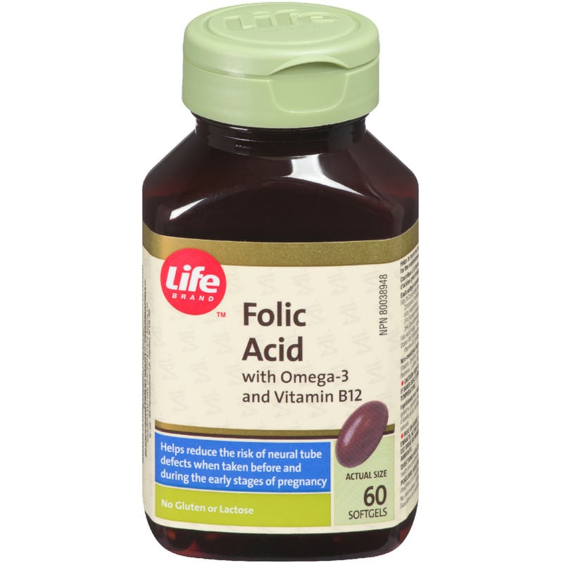 Life Brand Folic Acid with Omega 3 and Vit B12 60 Capsules - CTC Health