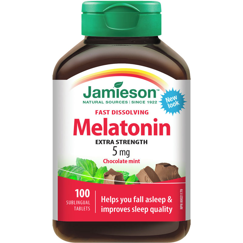 Jamieson Melatonin Fast Dissolving Chocolate Mint Tablets, 5mg 100 ...