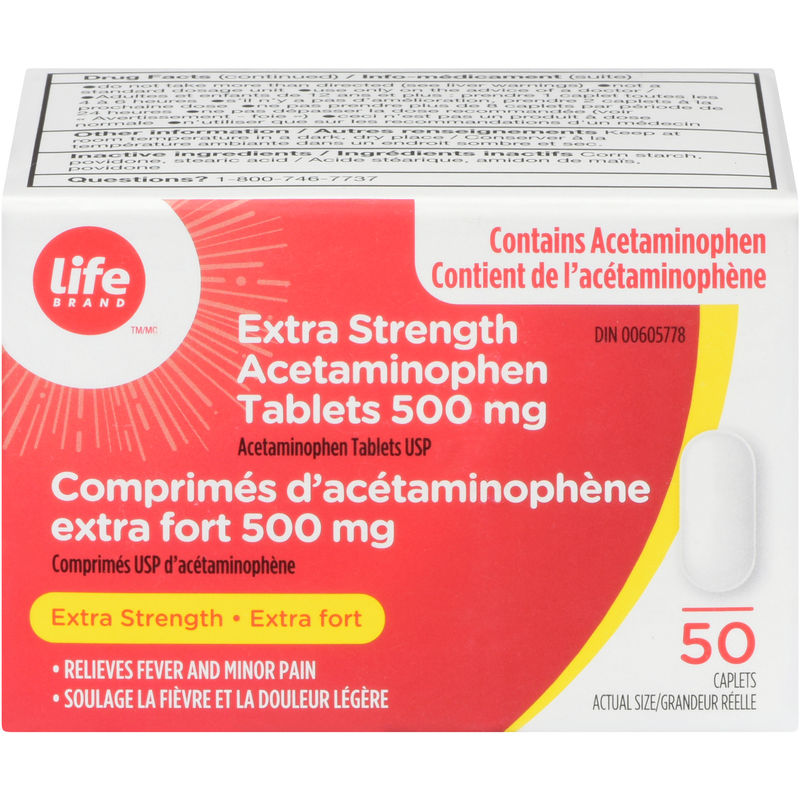 Life Brand LB ACET 500MG Caplets 50 ea - Extra Strength Acetaminophen ...