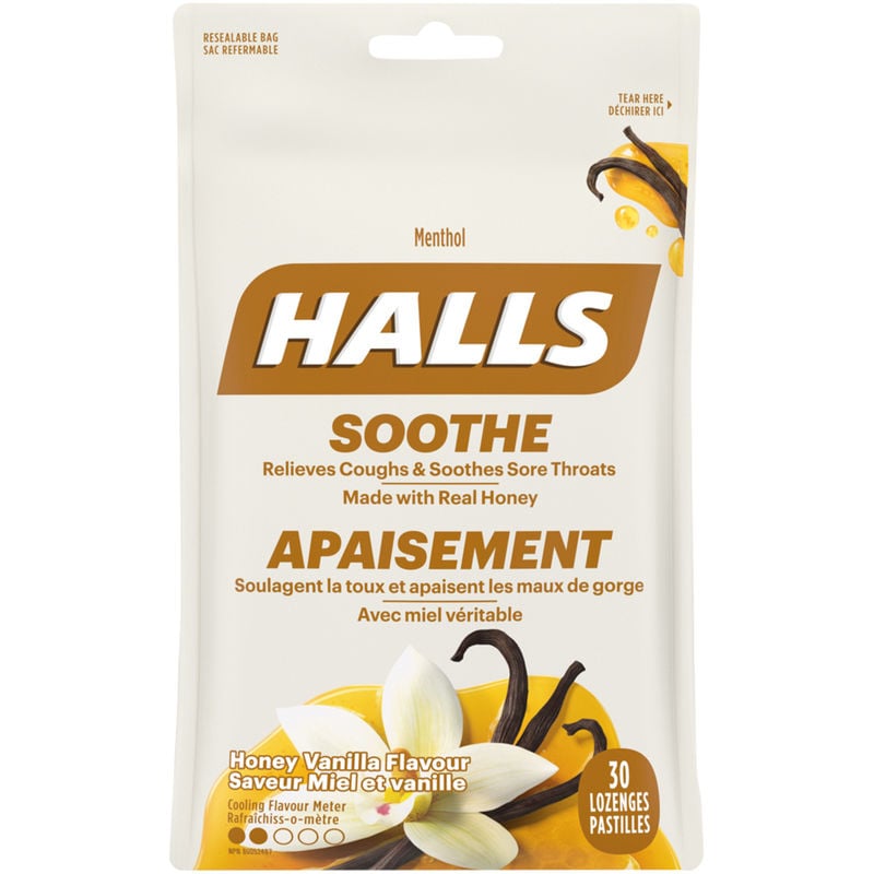Halls Soothe Menthol Honey Vanilla Cough Drops, 30 Count - CTC Health