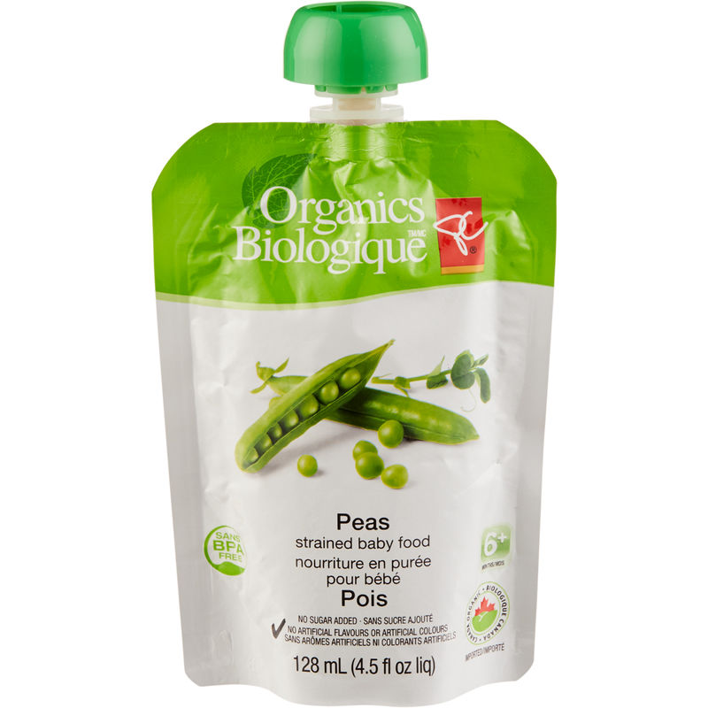 PC Organics Strained Baby Food Peas 128 ML - CTC Health