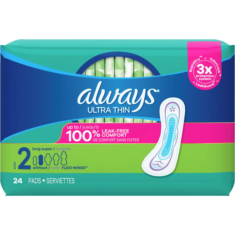Always Ultra Thin Daytime Pads with Wings, Size 2, Super, Unscented, 24 ...