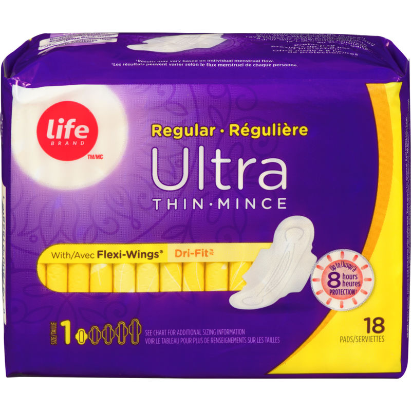 Life Brand Ultra Thin Regular W Wing 18 Pads - CTC Health