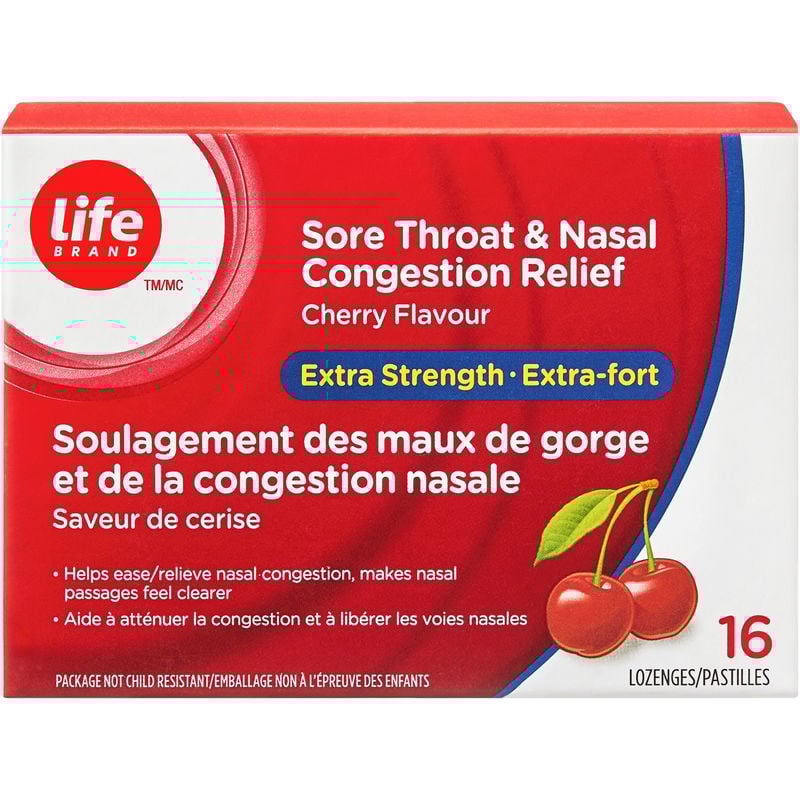 Life Brand Sore Throat & Nasal Congestion Relief Extra Strength Cherry ...