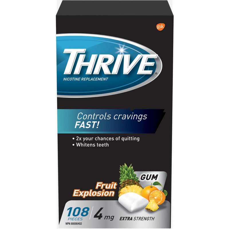 Thrive Gum 4mg Extra Strength Nicotine Replacement Fruit Explosion 108 ...