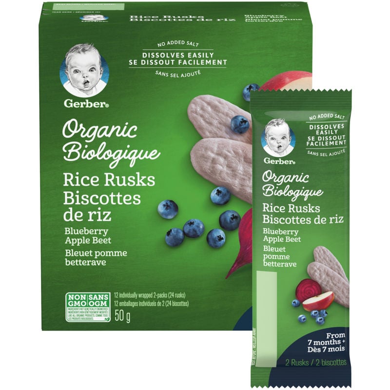 GERBER Organic Rice Rusks, Blueberry Apple Beet, Baby Snacks 24 Rusks ...