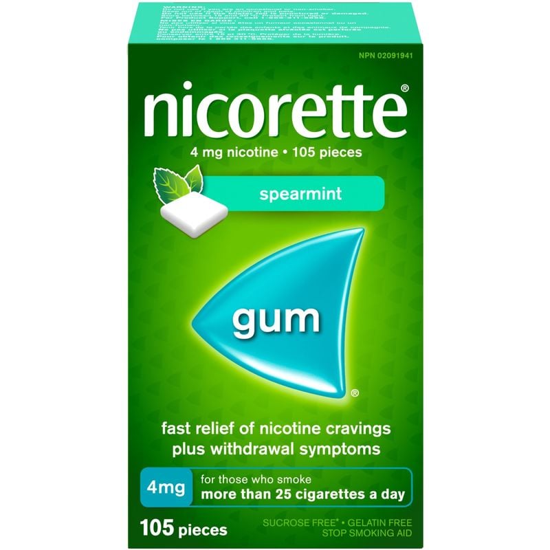 Nicorette Nicotine Gum, 4 mg, Spearmint Flavour 105 ea - CTC Health