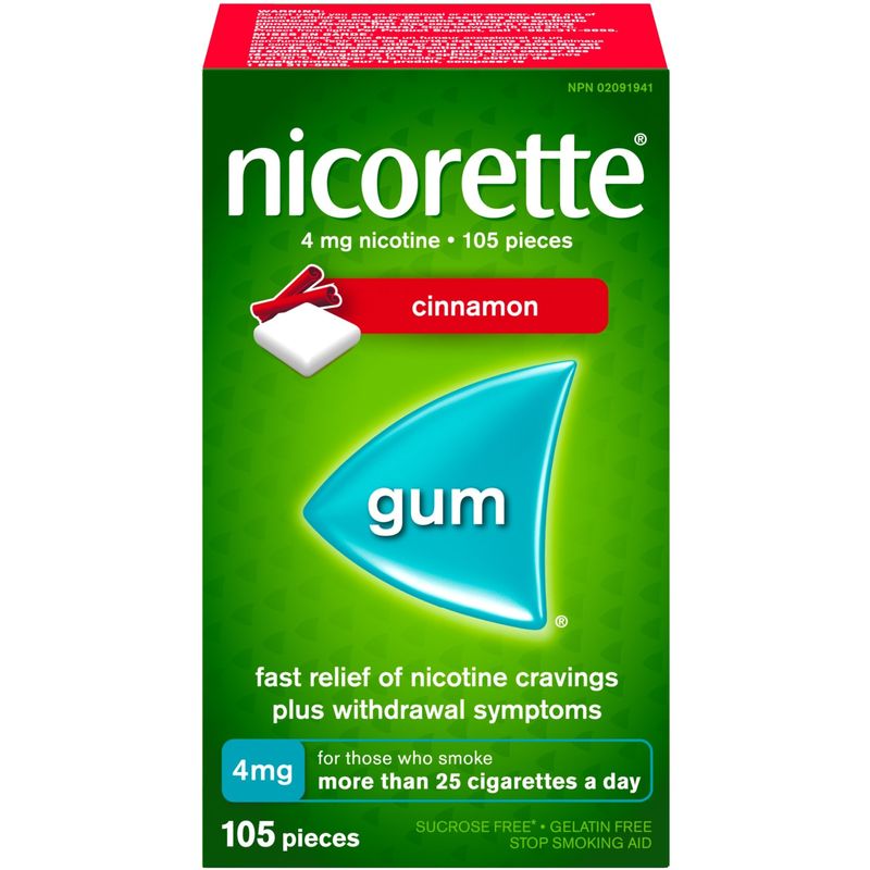 Nicorette Nicotine Gum, 4 mg, Cinnamon Flavour 105 ea - CTC Health