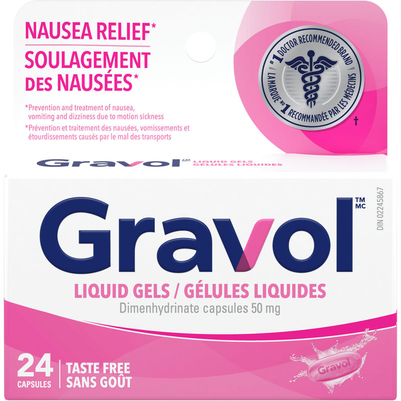 Gravol Liquid Gel Capsules 24 Capsules for Nausea, Vomiting, and ...