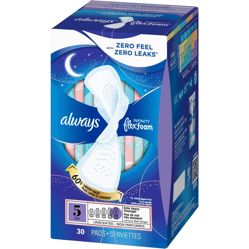 Always Infinity FlexFoam Pads for Women Size 5 Extra Heavy Overnight ...
