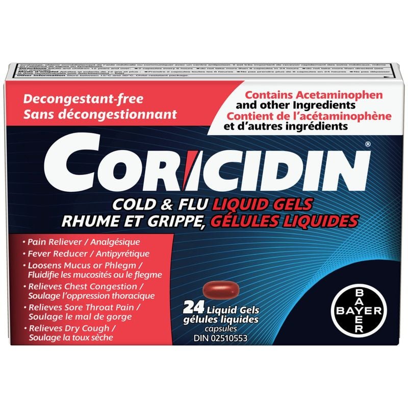Coricidin Decongestant-Free Cough and Cold Medicine - 24 Liquid Gels ...