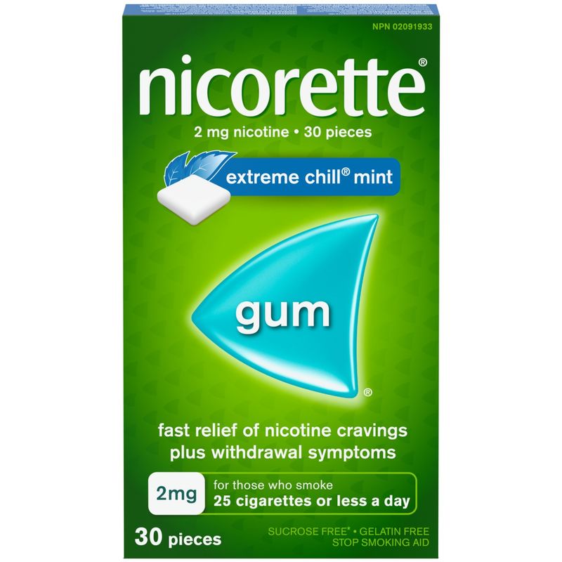 Nicorette Nicotine Gum, 2mg, Extreme Chill Mint Flavour - 30 Count ...